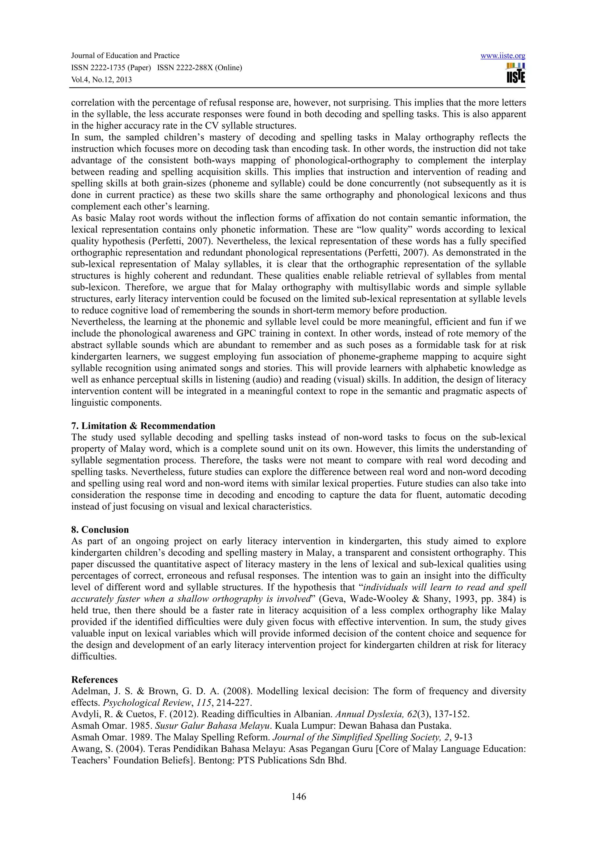 Lexical properties and early literacy acquisition of kindergarten ...