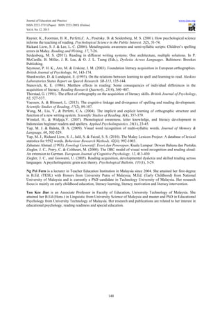 Lexical properties and early literacy acquisition of kindergarten children in malay orthography ...