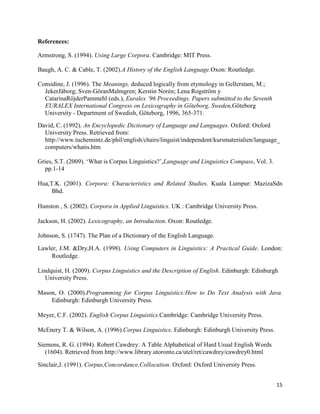 The Use of Corpus Linguistics in Lexicography | DOCX
