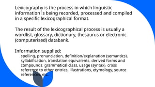 Lexicology as a science and the definition of lexicography | PPTX