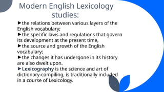 Lexicology as a science and the definition of lexicography | PPTX