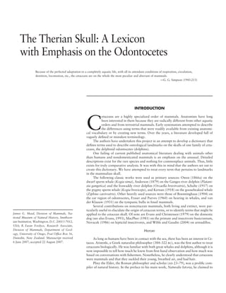 Mead & Fordyce. Therian skull. A lexicon with emphasis on the ...
