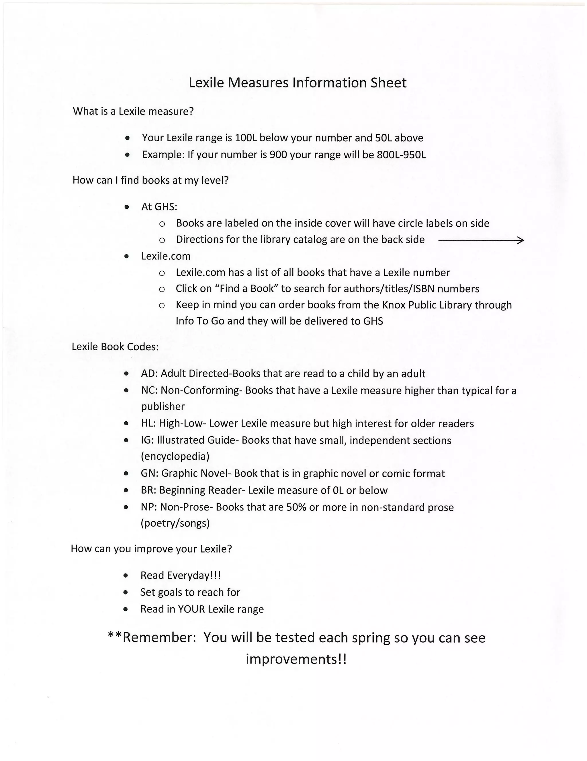 Lexile information sheet | PDF