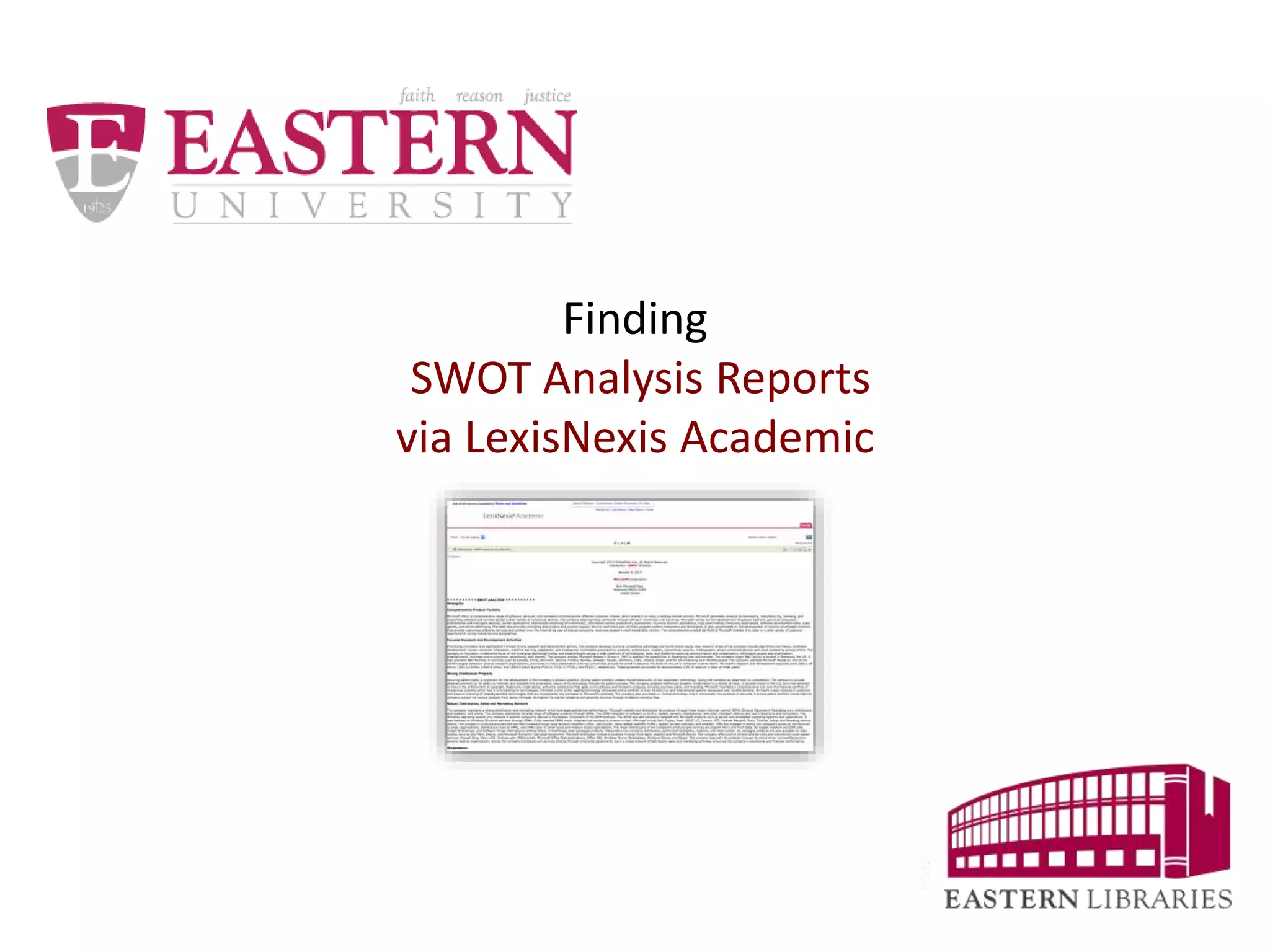 Finding SWOT Analysis in LexisNexis Academic | PPT
