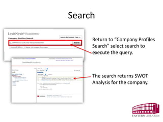 Finding SWOT Analysis in LexisNexis Academic | PPT