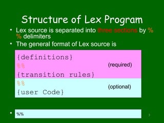 Lex (lexical analyzer) | PPT