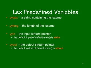 Lex (lexical analyzer) | PPT