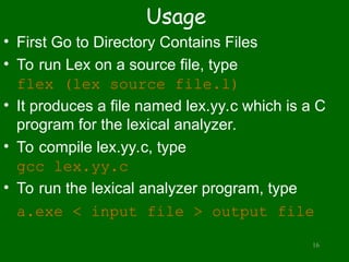LEX lexical analyzer for compiler theory.ppt