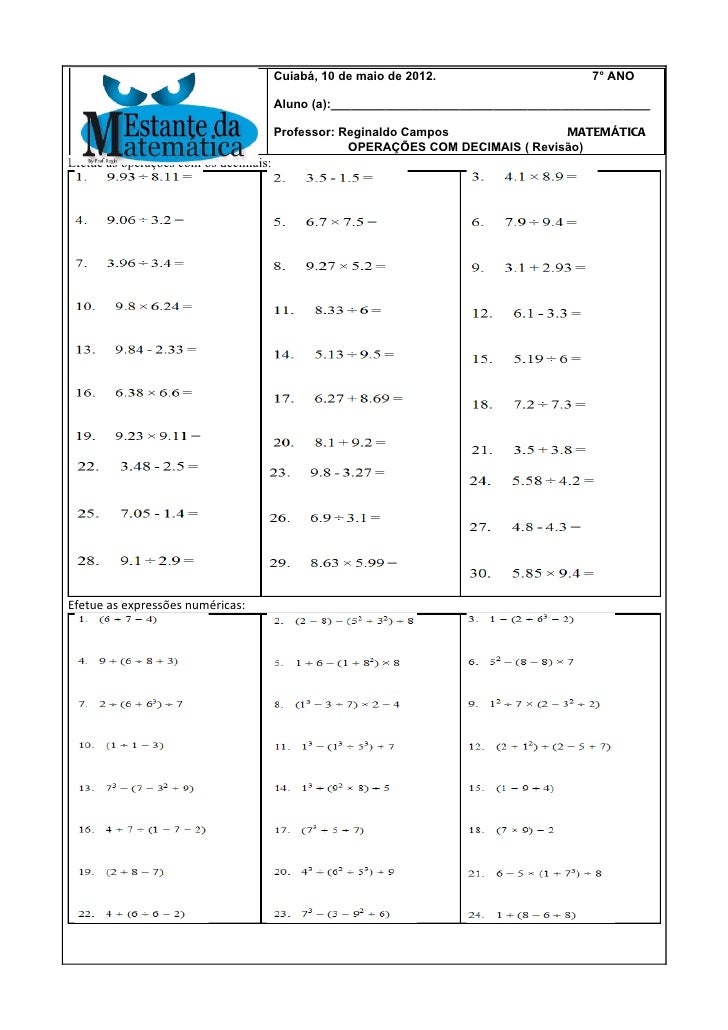 Lex operações com decimais 2/2012