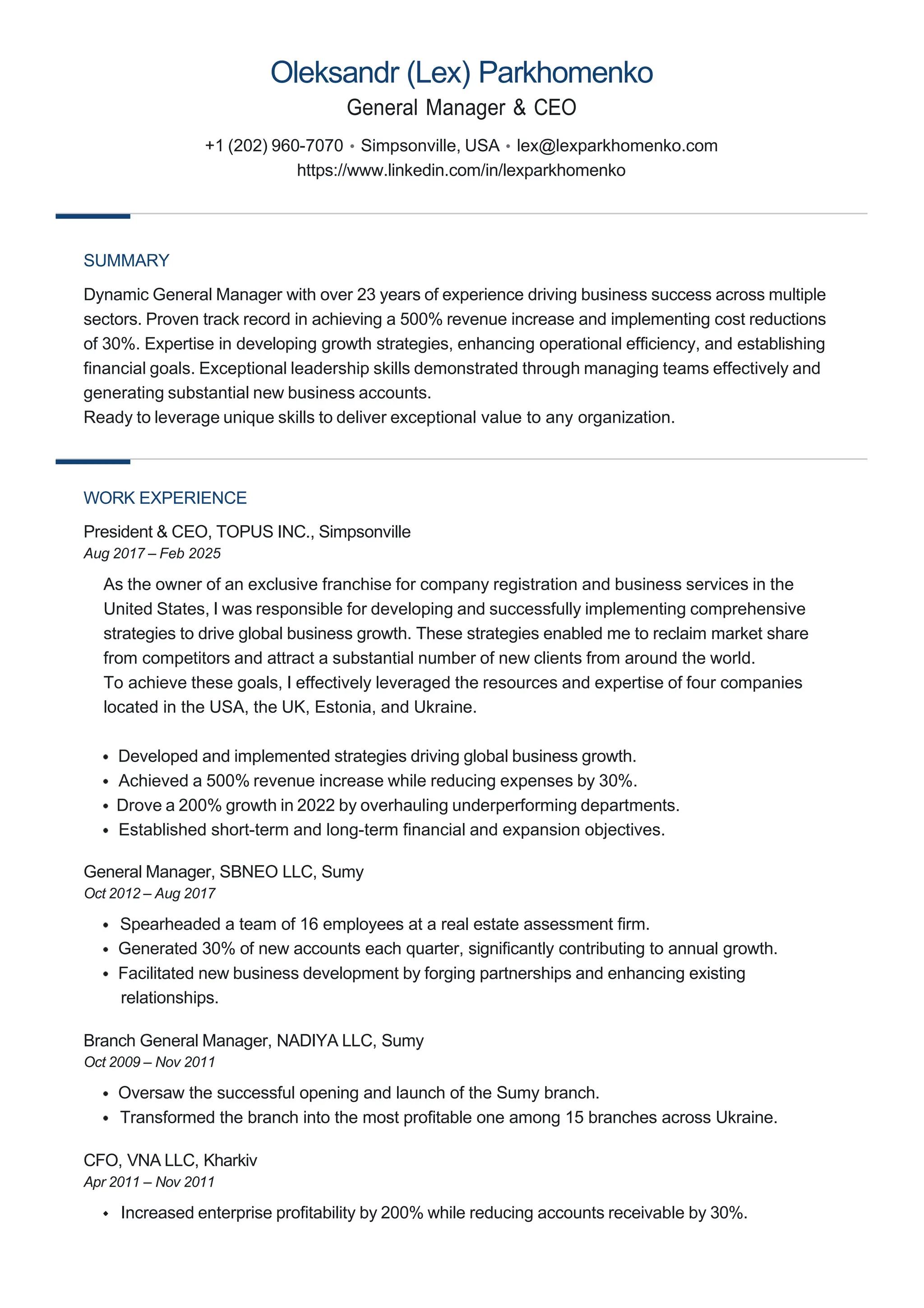 Oleksandr (Lex) Parkhomenko - Chief Executive Officer (CEO) | PDF