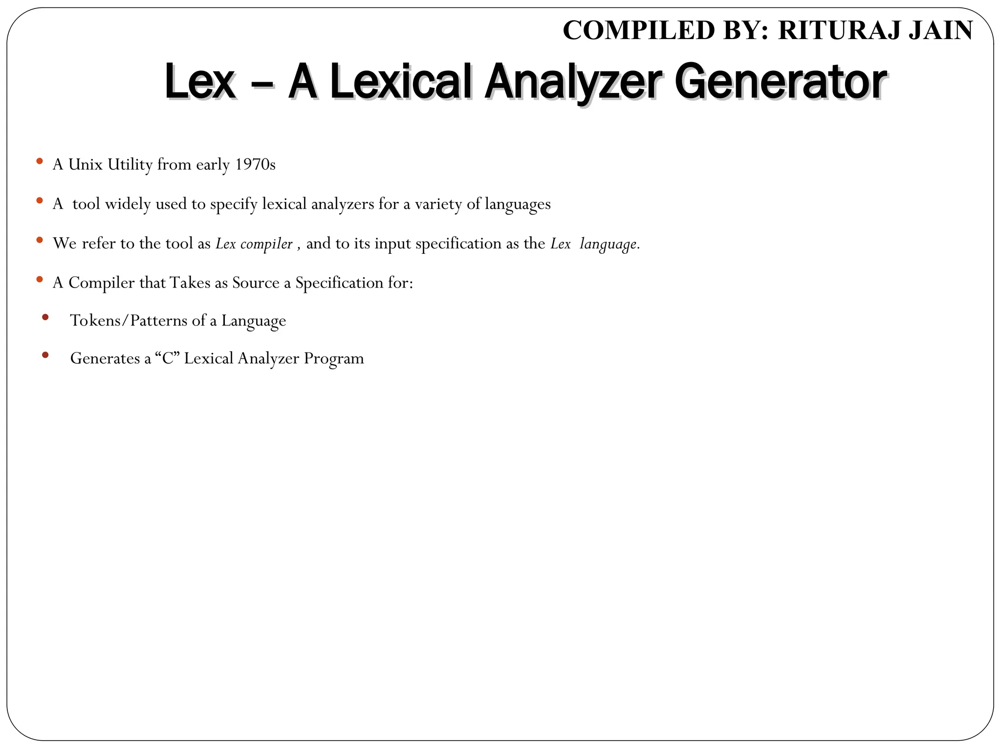 LEX Intrduction Compiler Construction_VIET.ppt
