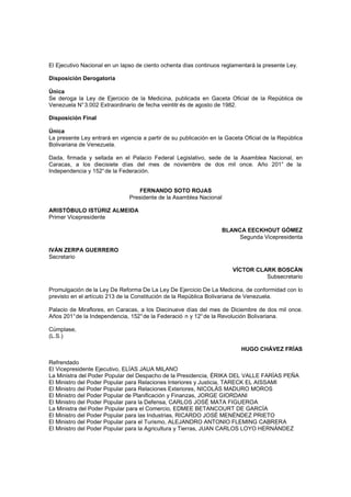 Ley del Ejercicio de la Medicina de la Republica Bolivariana de Venezuela | PDF