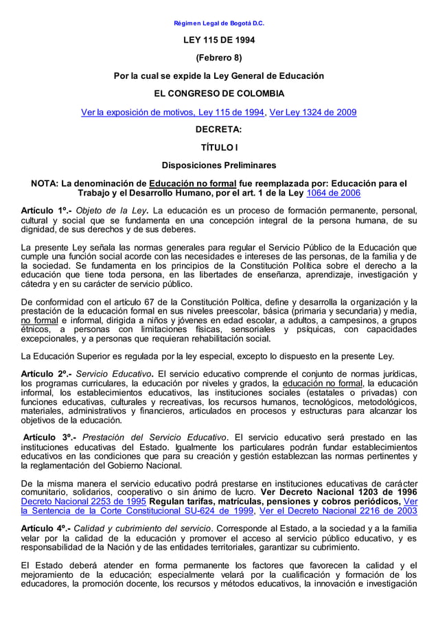 Ley 115 1994 actualizada 2012-oct3 | DOCX