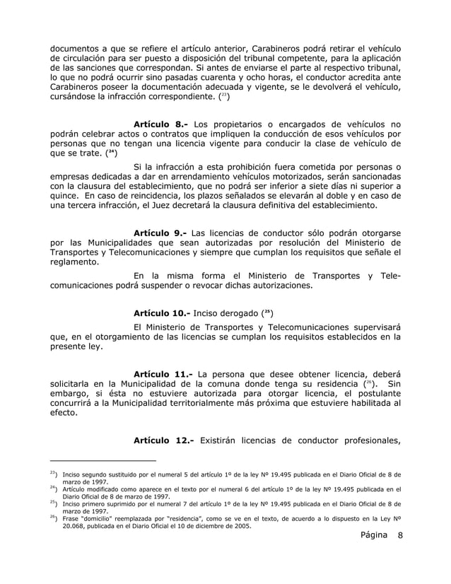 Ley 18290 de Trànsito de la República de Chile | PDF