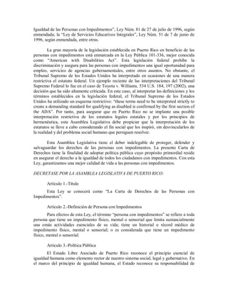 Ley 238 La Carta de Derechos de las Personas con Impedimentos | PDF