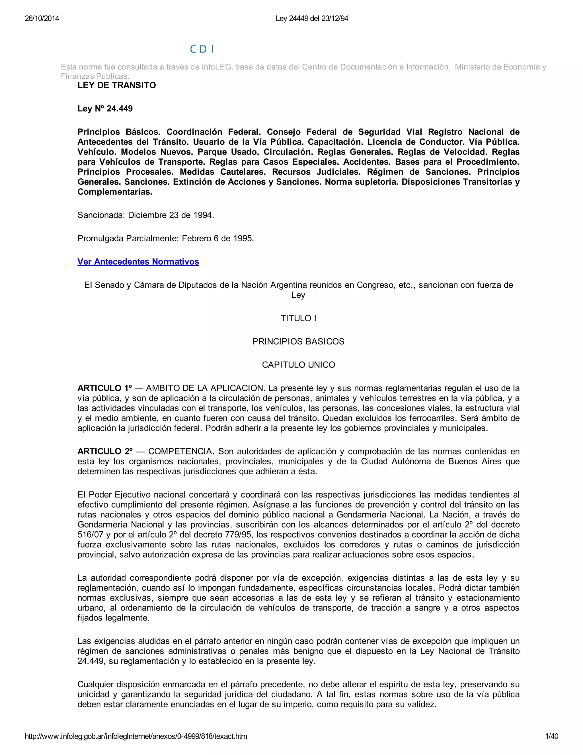 Ley 24449 del 23 12 94 | PDF