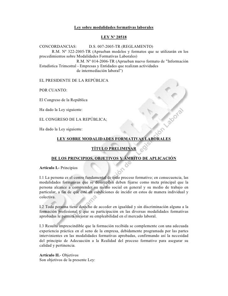 Ley 28518 Modalidades Formativas