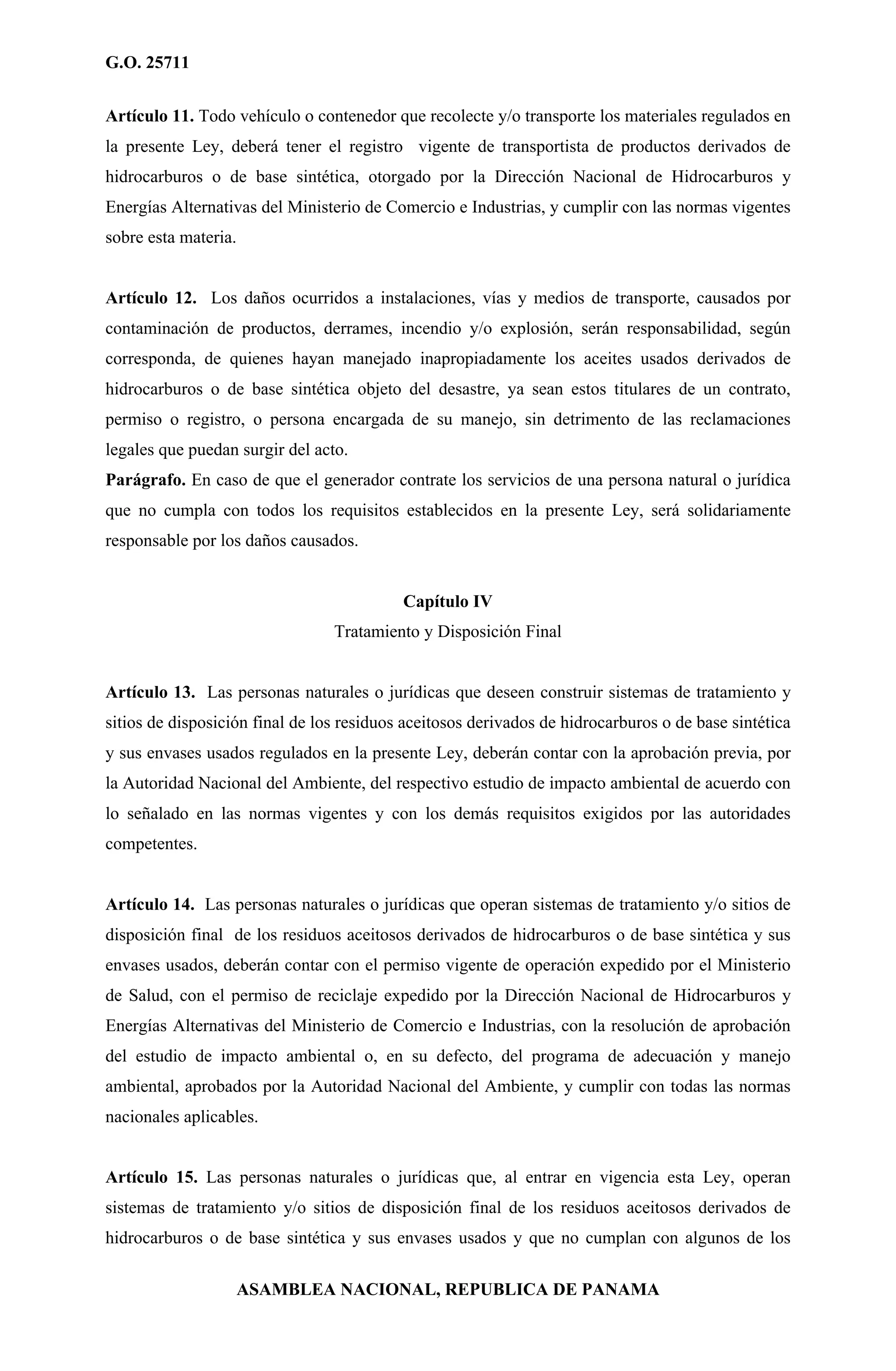 Ley 6 de 2007 manejo de residuos aceitosos | PDF