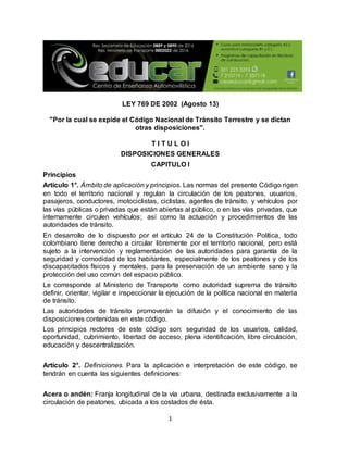 Ley 769 de 2002 glosorio | DOCX