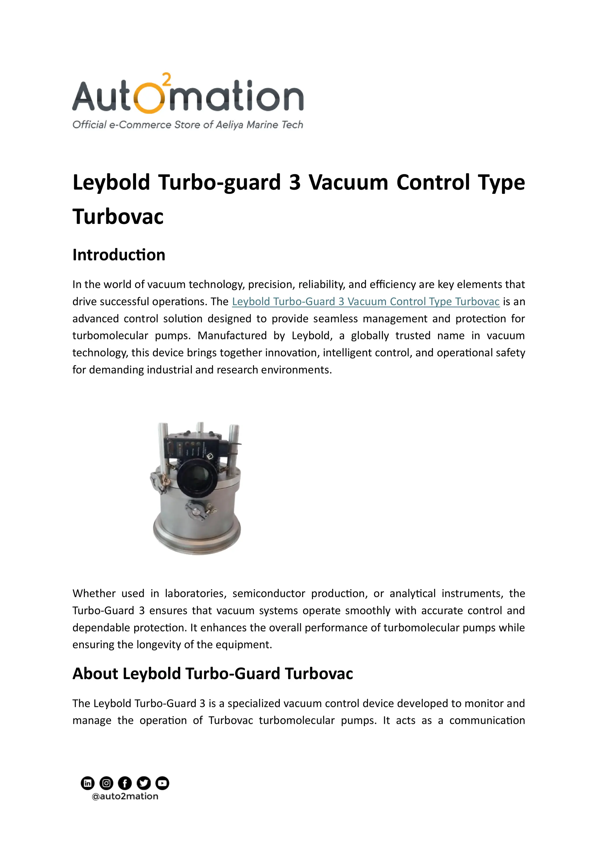 Leybold Turbo-guard 3 Vacuum Control Type Turbovac | PDF