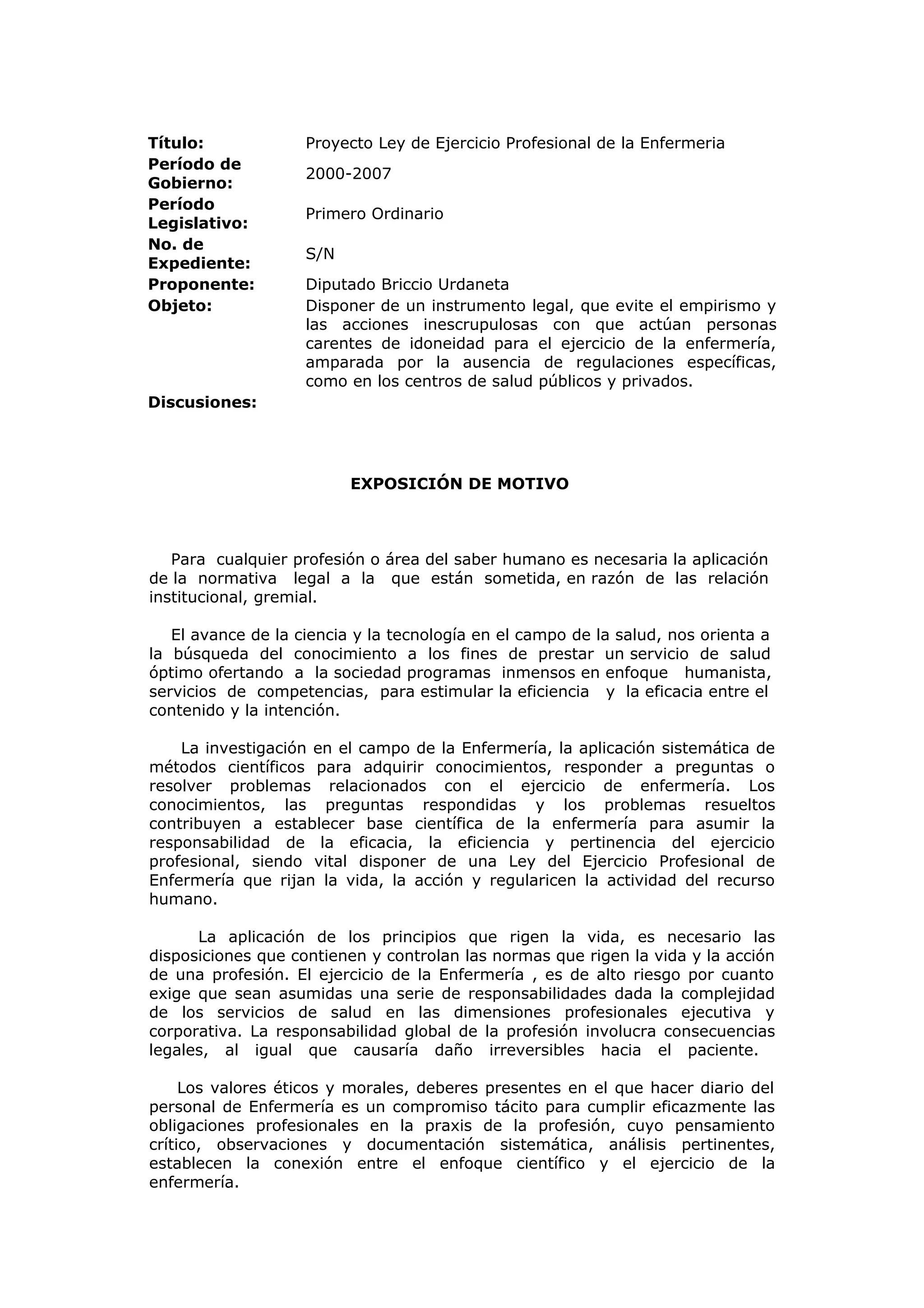 Ley de ejercicio profesional de la enfermeria | DOC