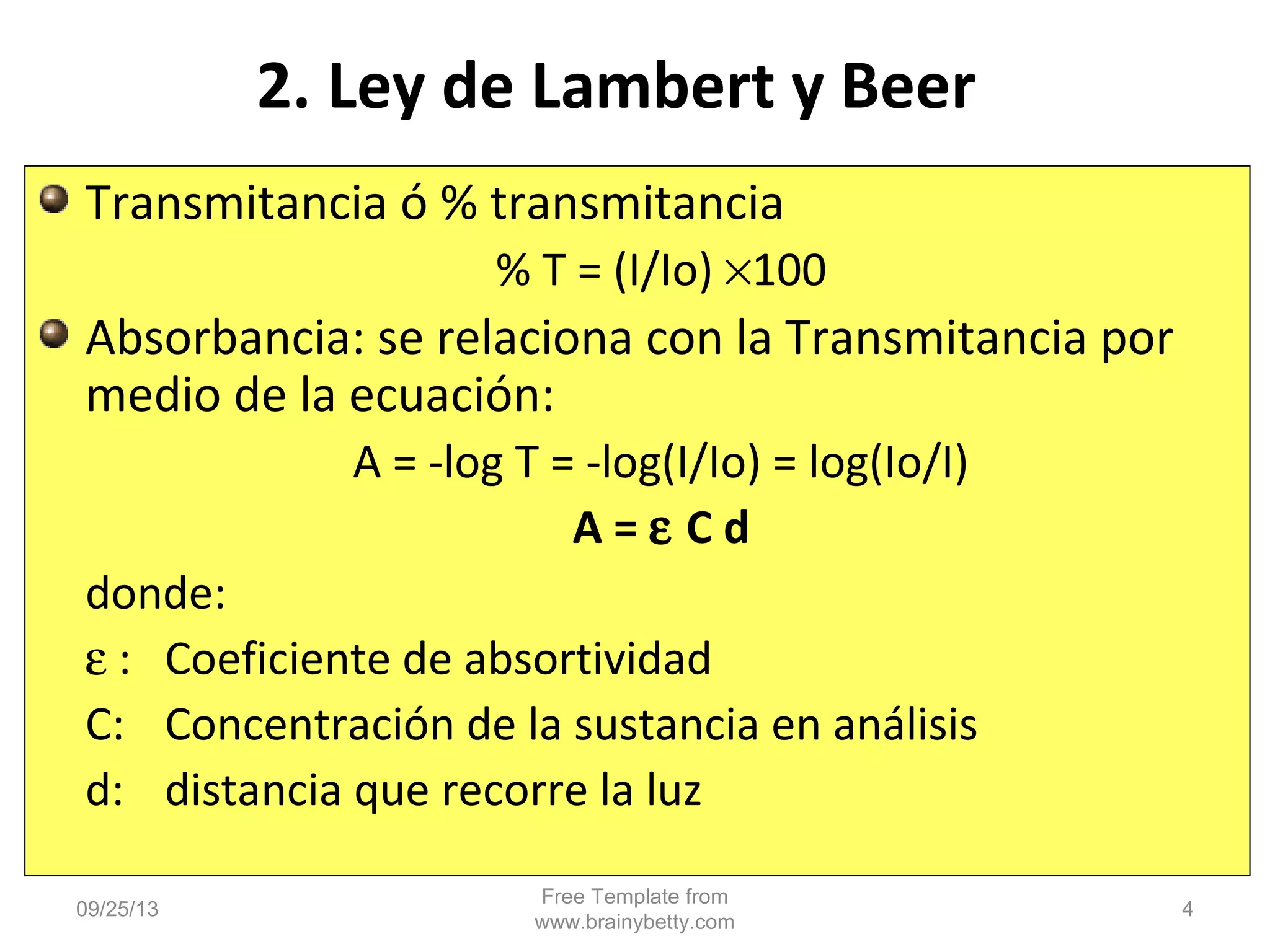 Ley de Lambert-Beer (Espectrofotometría) | PPT