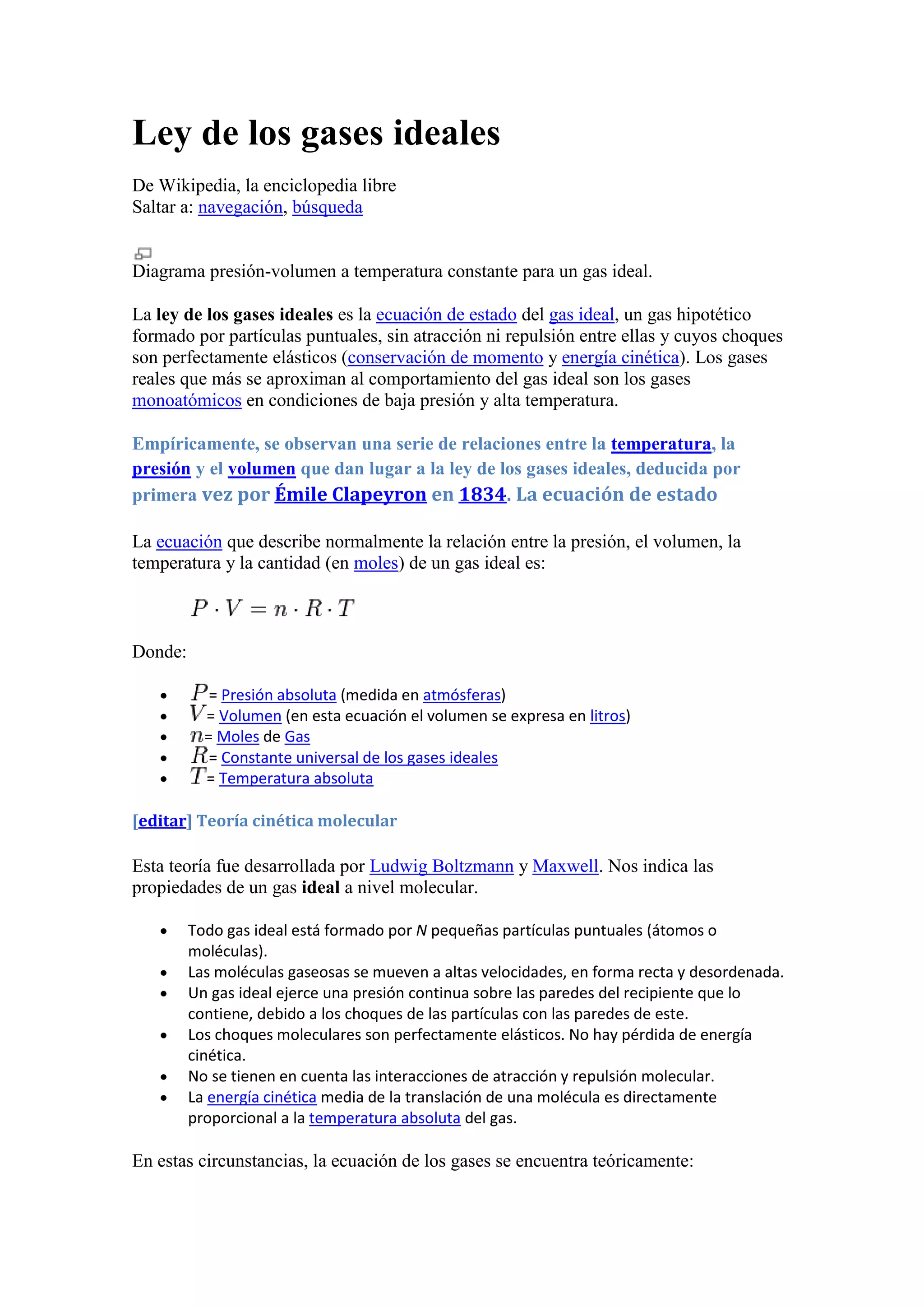 Ley de los gases ideales | PDF