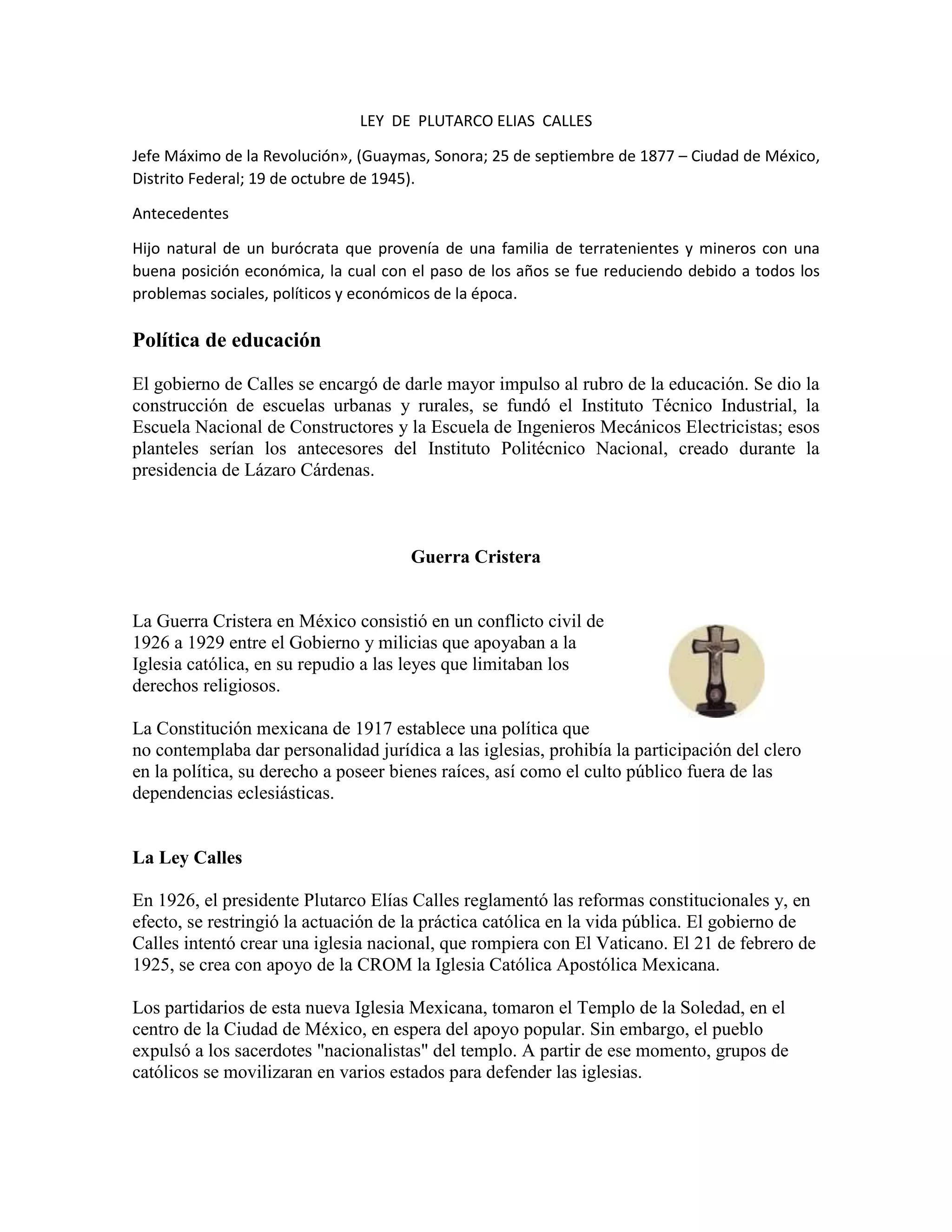 Ley de plutarco elias calles | DOCX