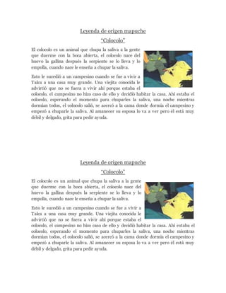 Leyenda de origen mapuche colocolo | DOCX