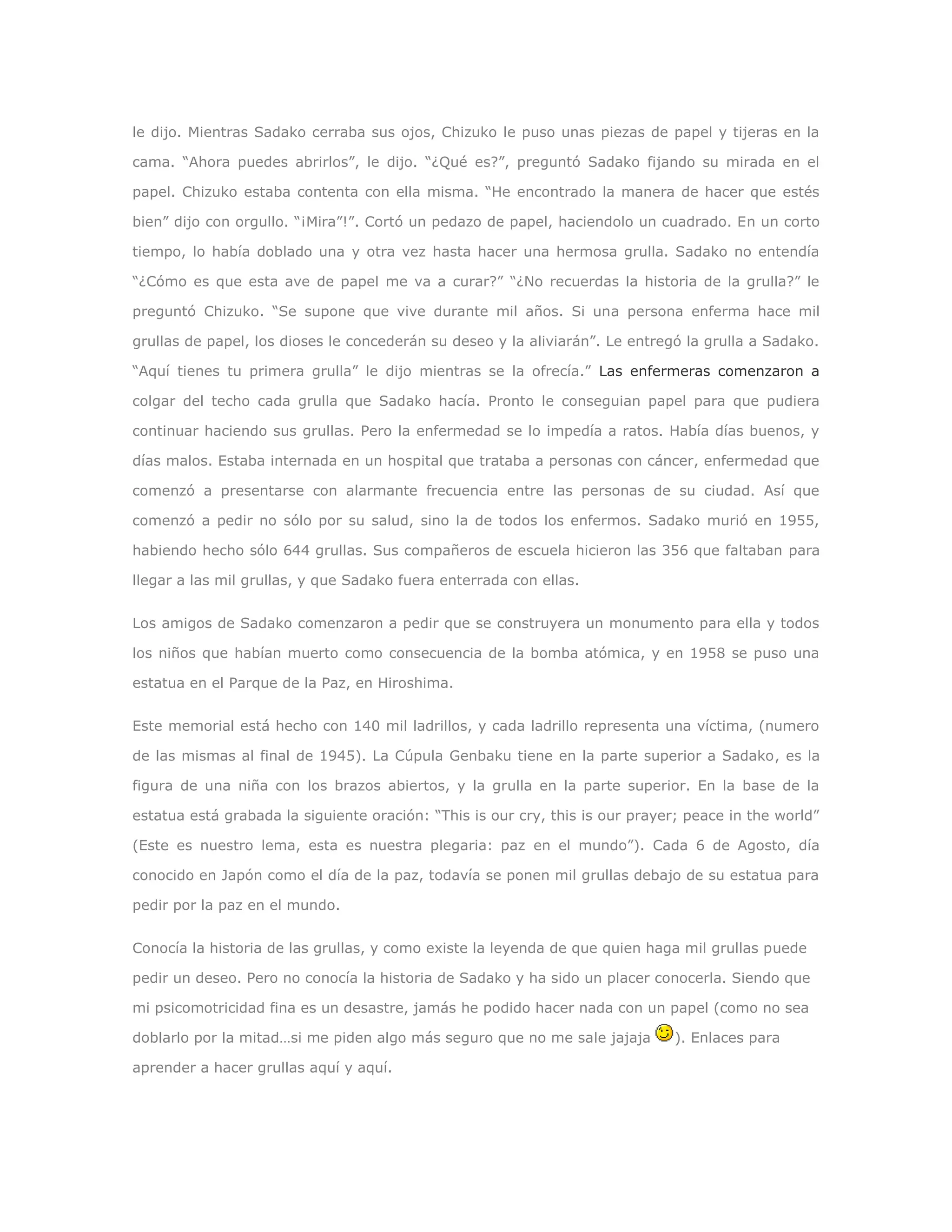 Leyenda de sadako sasaki y las mil grullas de origami | PDF | Descarga ...
