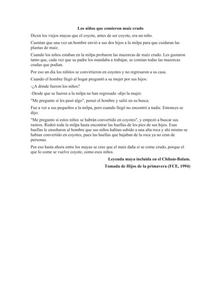 Leyenda maya- Los niños que comieron maíz crudo | PDF