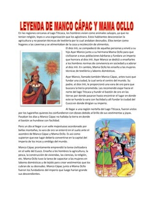 Leyendas incas | PDF