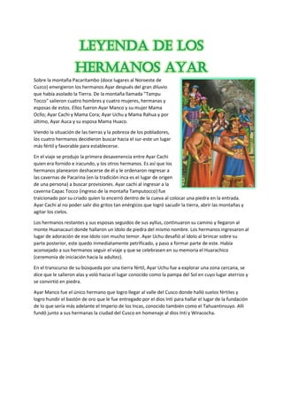 Leyendas incas | PDF