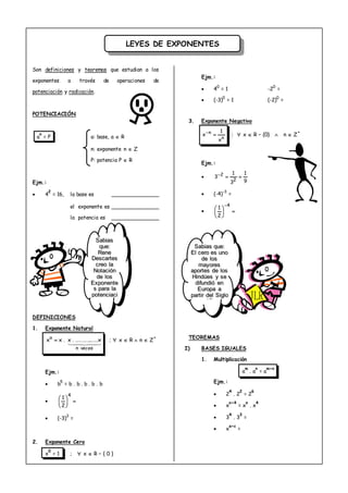 Leyes de exponentes 1º | DOCX