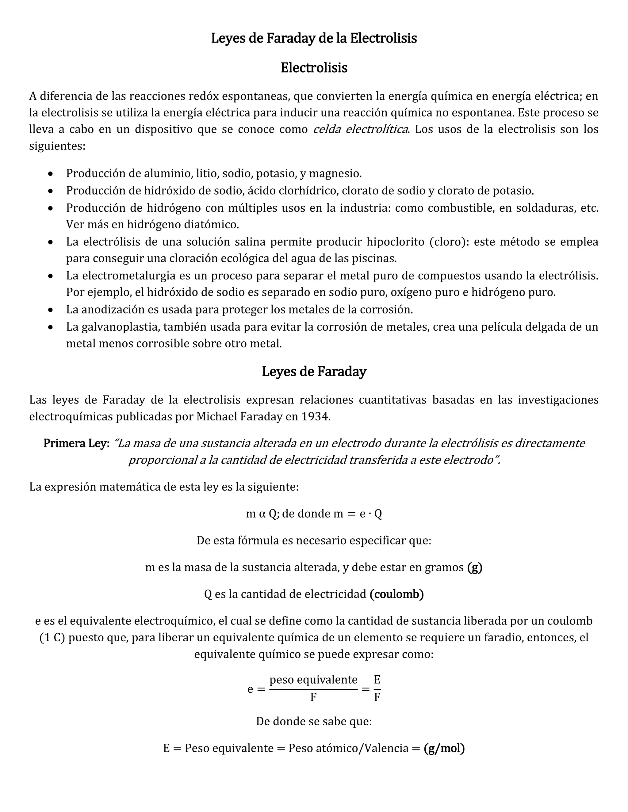 Leyes de Faraday de la electrolisis | PDF