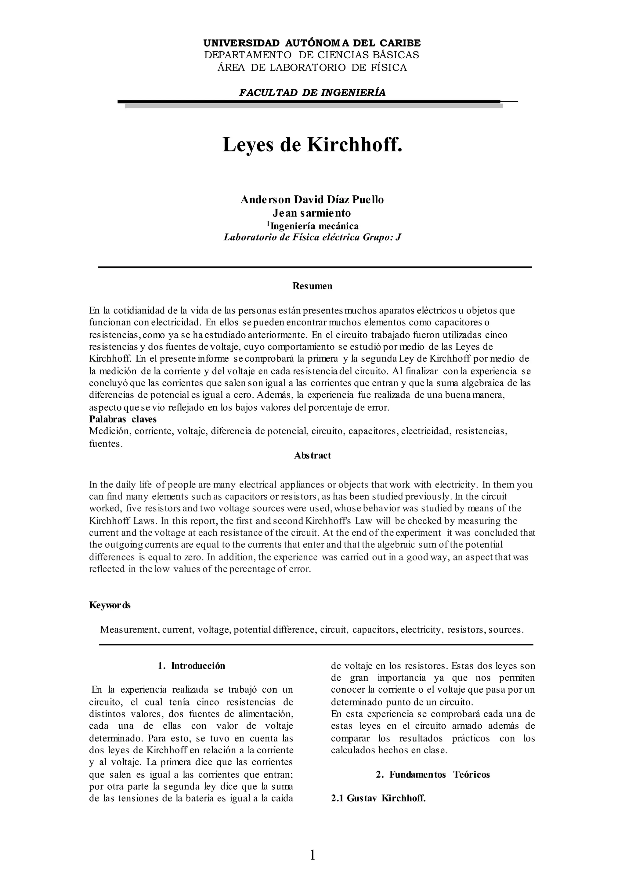 Leyes de kirchhoff | DOCX