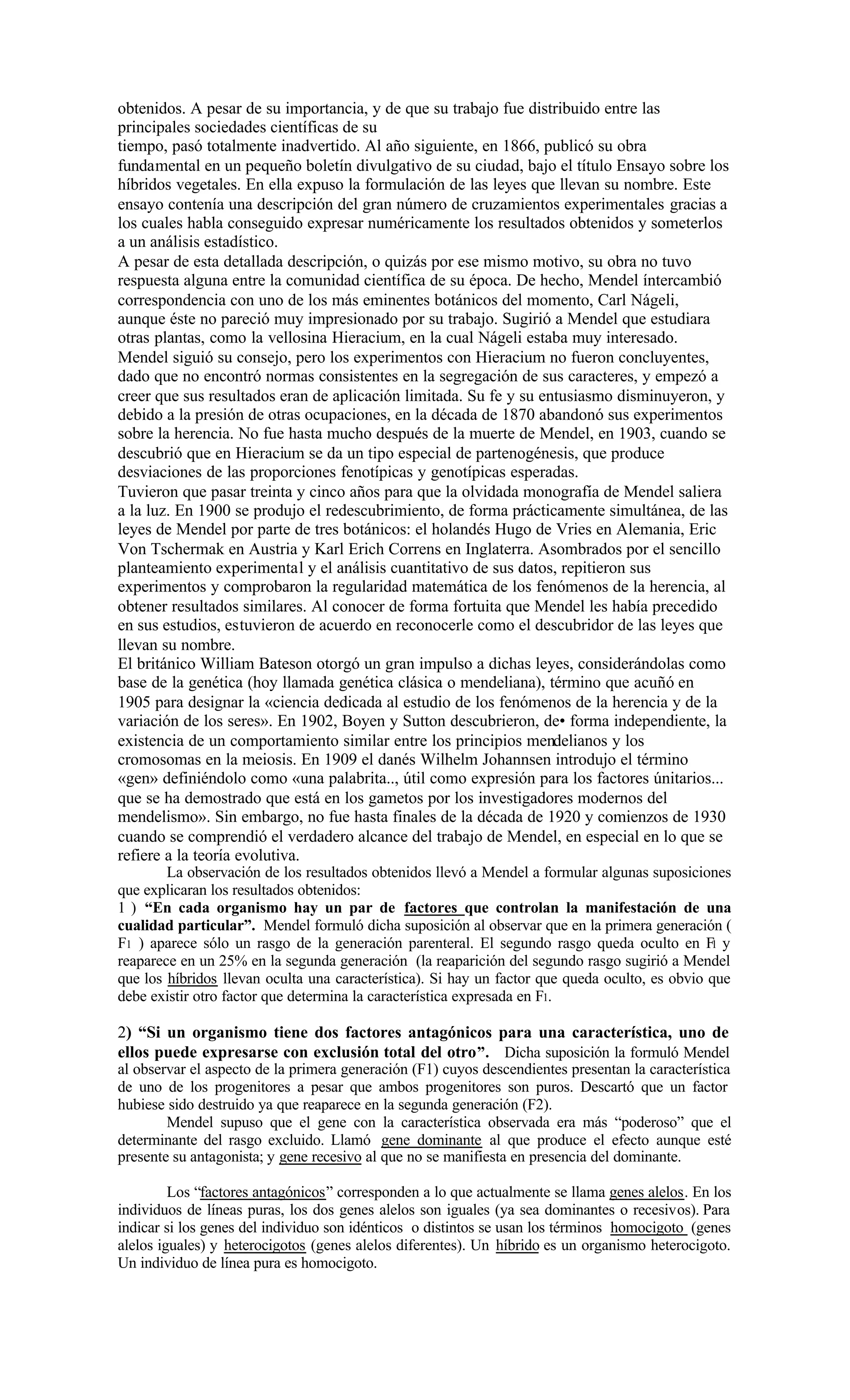 LEYES DE MENDEL DE LA ASIGNATURA DE GENETICA- PDF | PDF