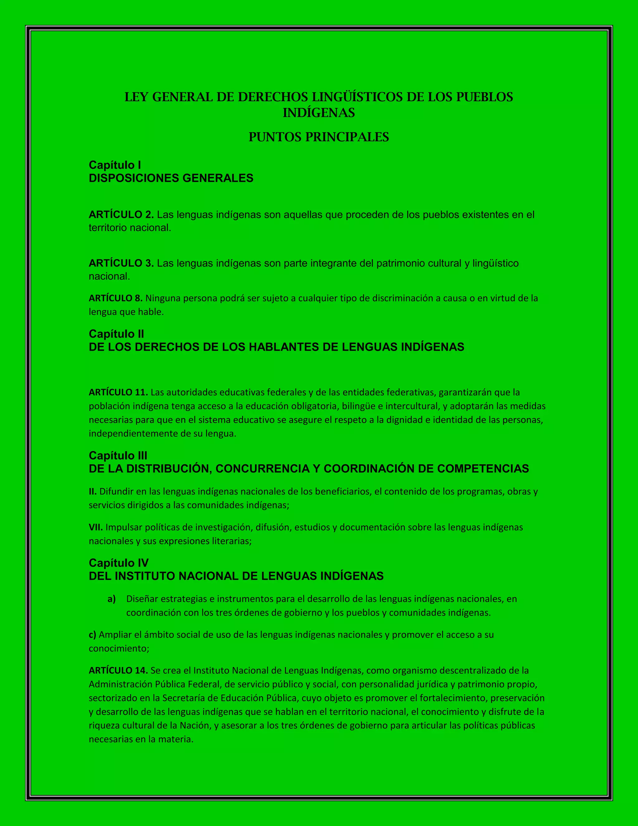 Ley General De Derechos Lingüísticos De Los Pueblos Indígenas Pdf