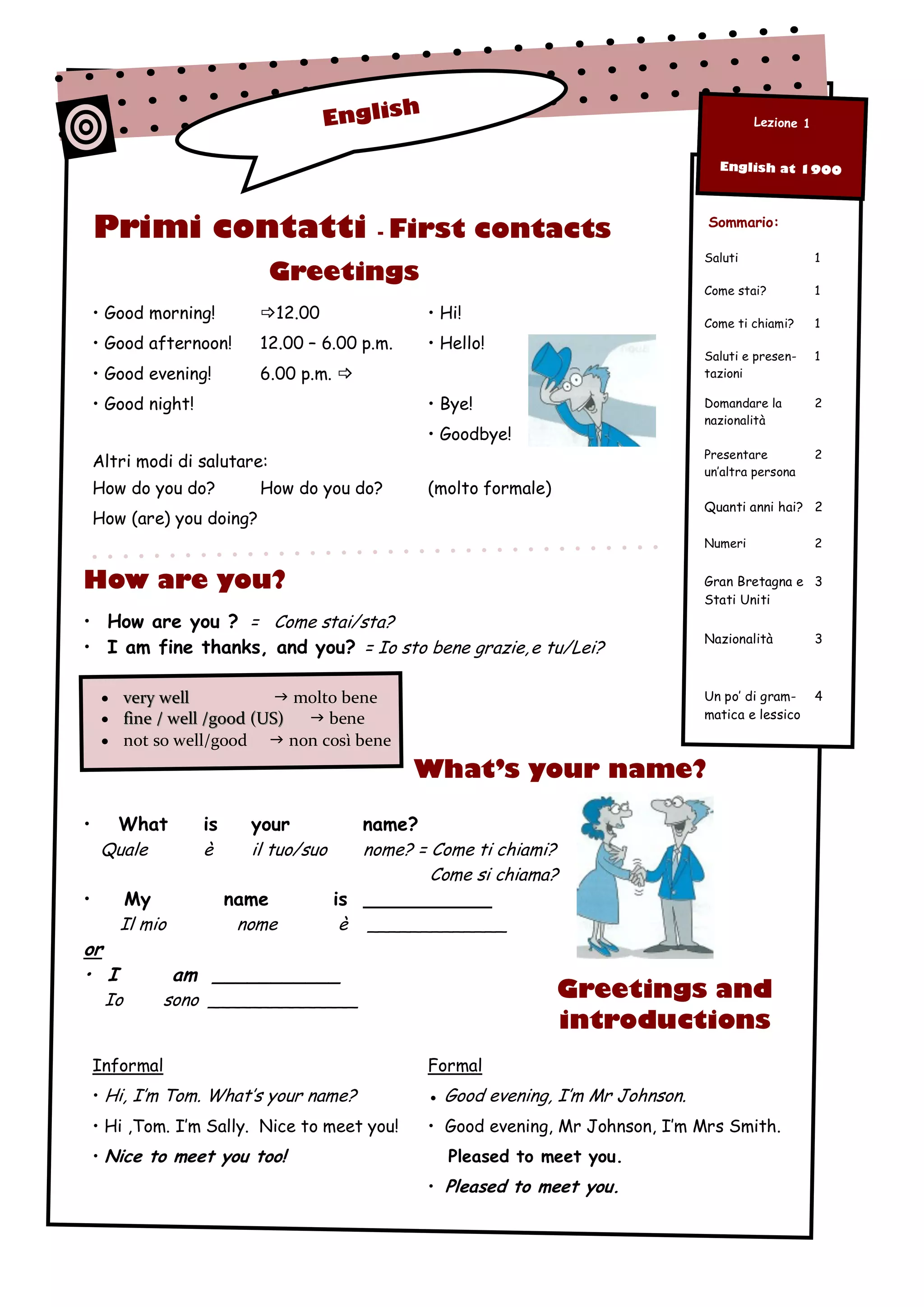 English for Italian Lesson1 | PDF