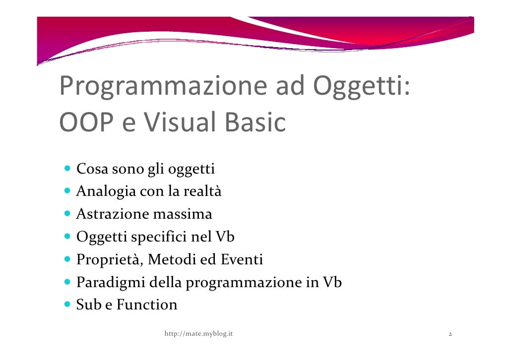 Lezione 10 Programmazione Ad Oggetti Vb Accenni