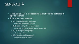 Lezione 9 - Il linguaggio SQL | PPT