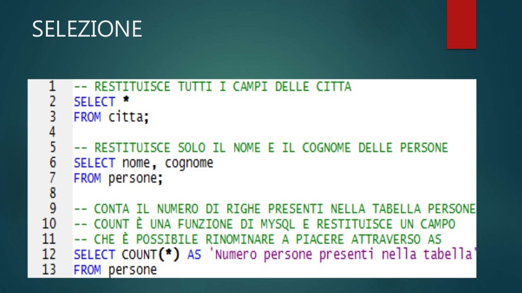 Lezione 9 - Il linguaggio SQL