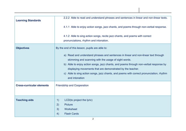 Lga lesson plan song | DOCX | Music | Entertainment