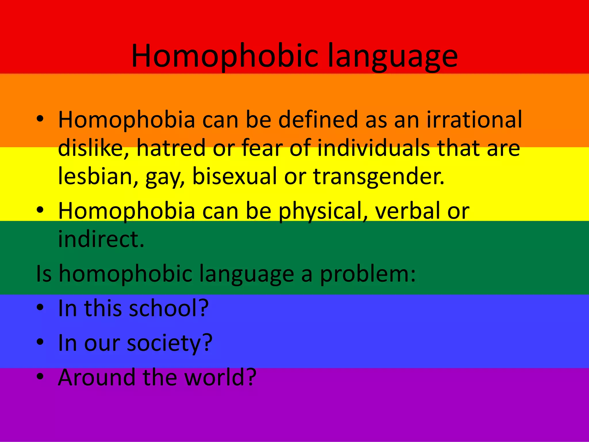 LGBTQ month lesson on homophobic language | PPTX