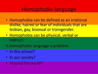LGBTQ month lesson on homophobic language | PPT