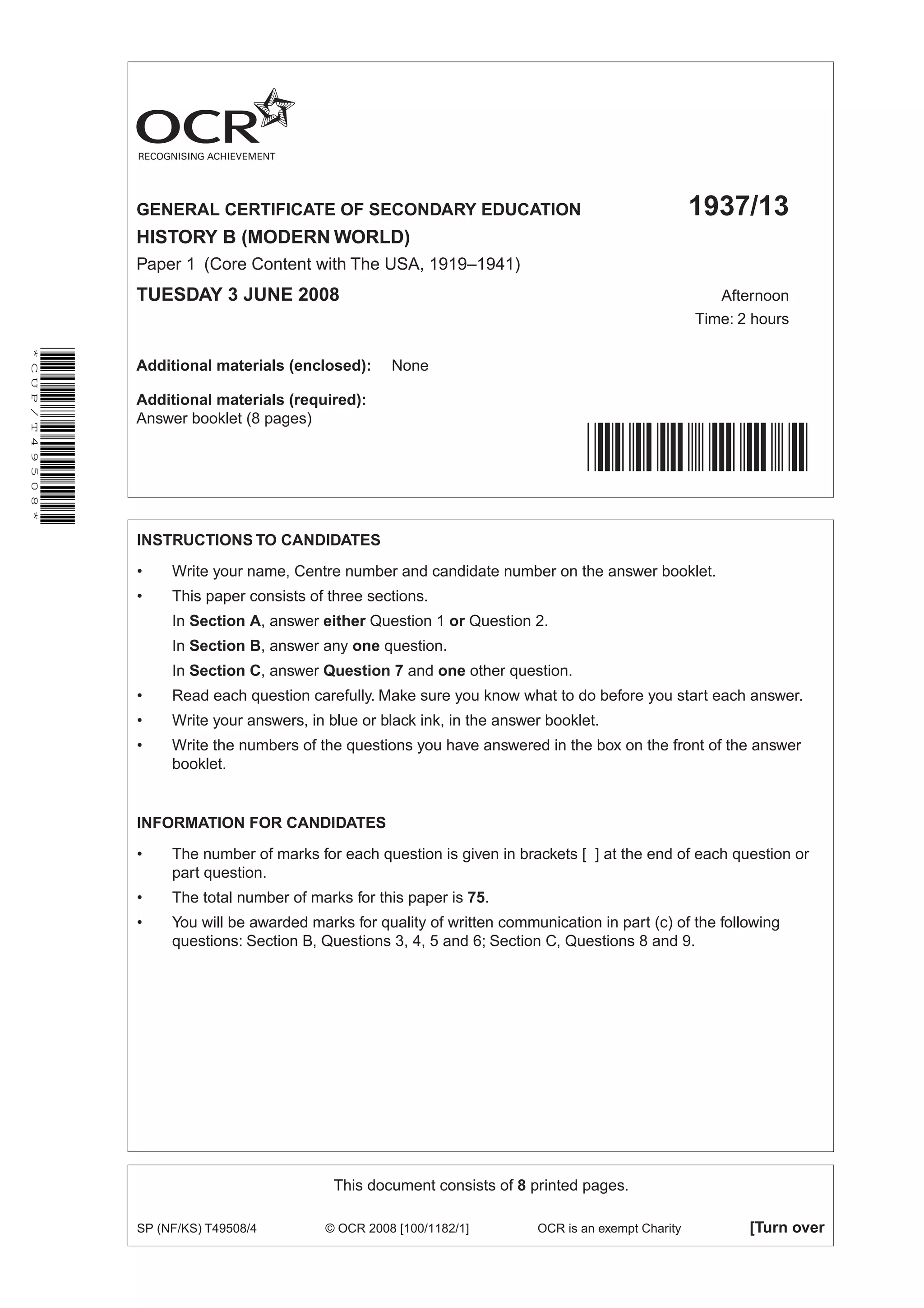 L gcse history_b_1937_13_june_2008_question_paper[1] | PDF