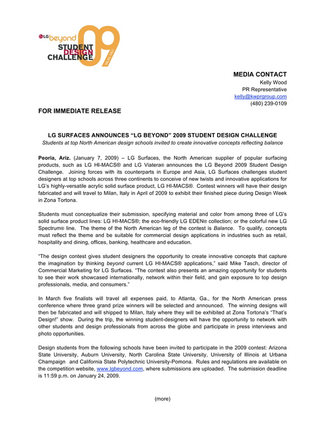 Lg Design Contest Press Release Fina Lv010709 | PDF