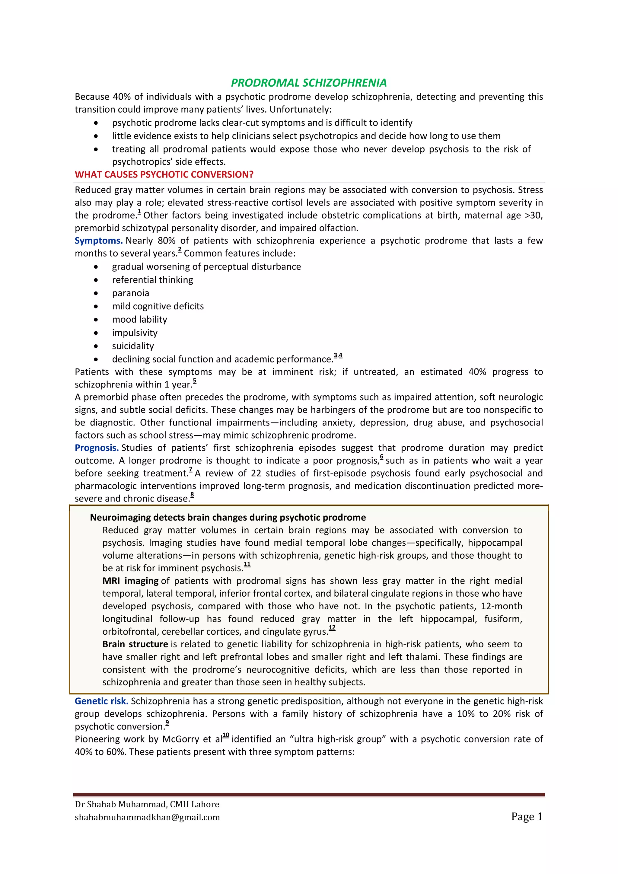 Prodrome schizophrenia | PDF