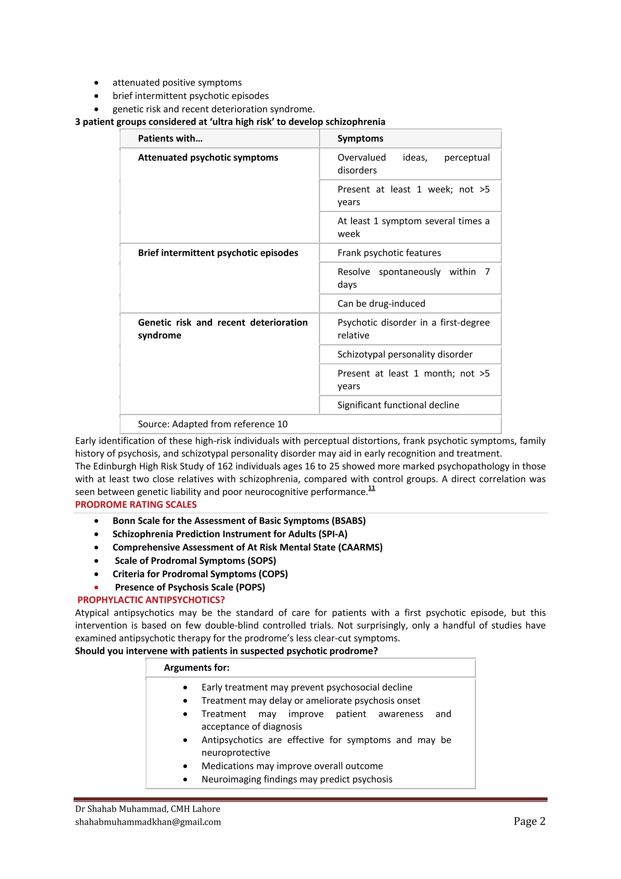 Prodrome schizophrenia | PDF