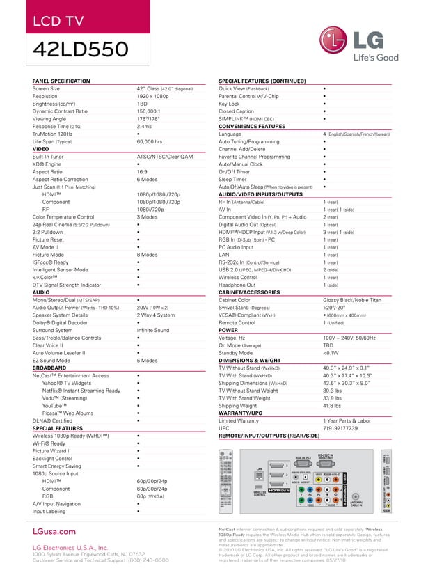Lg he lcd_ss_42_ld550 | PDF | Home Entertainment Systems | Consumer ...